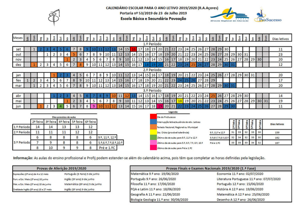 Calendário Letivo | Escola Básica e Secundária da Povoação